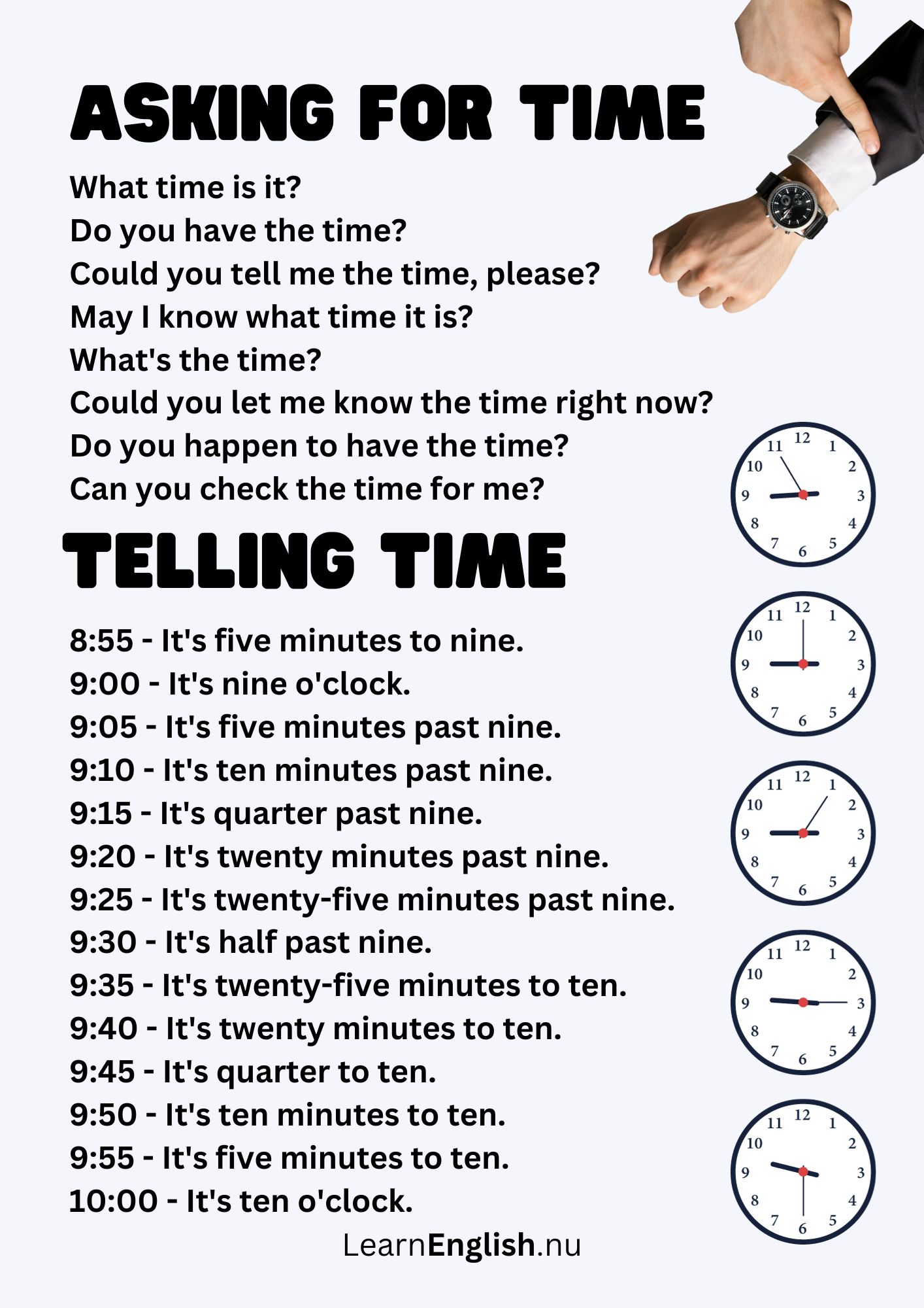 How to ask for time in English - Telling the Time in English with sound ...